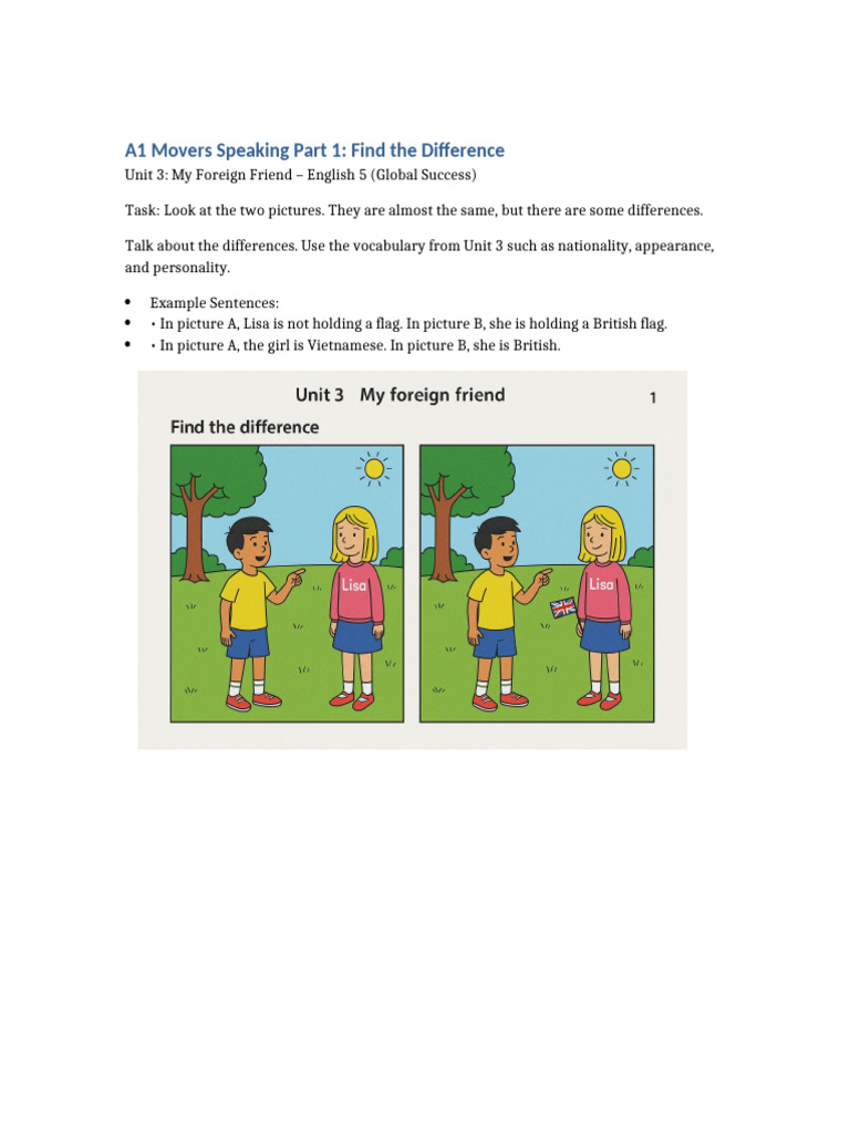 A1 Movers Find The Difference Unit 3 | PDF