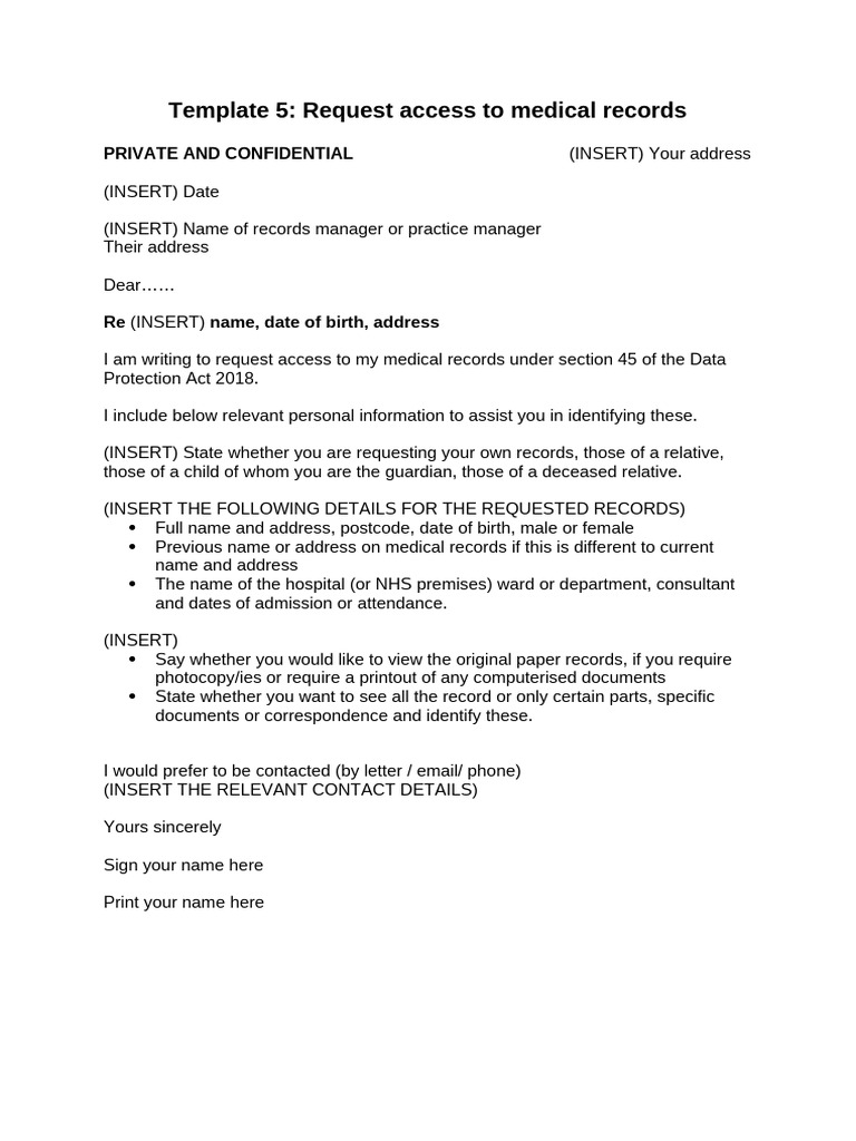 Template 5 Request Access To Medical Records, April 19 | PDF