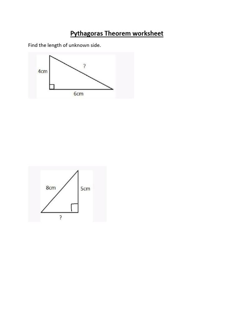 Pythagoras Theorem Worksheet | PDF