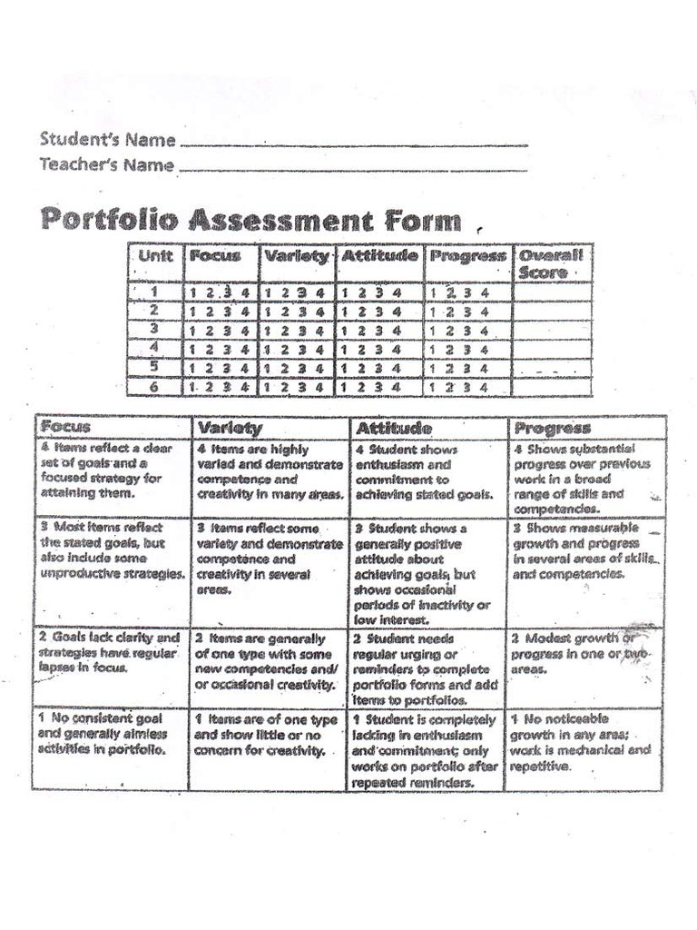 Portfolio Assessment Form | PDF