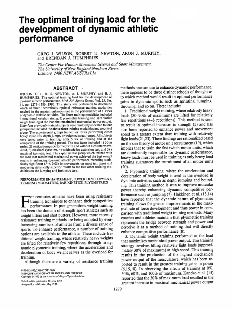 The Optimal Training Load For The Development Of.13 | PDF