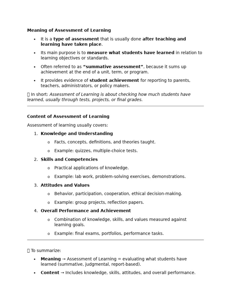 Understanding Assessment of Learning | PDF
