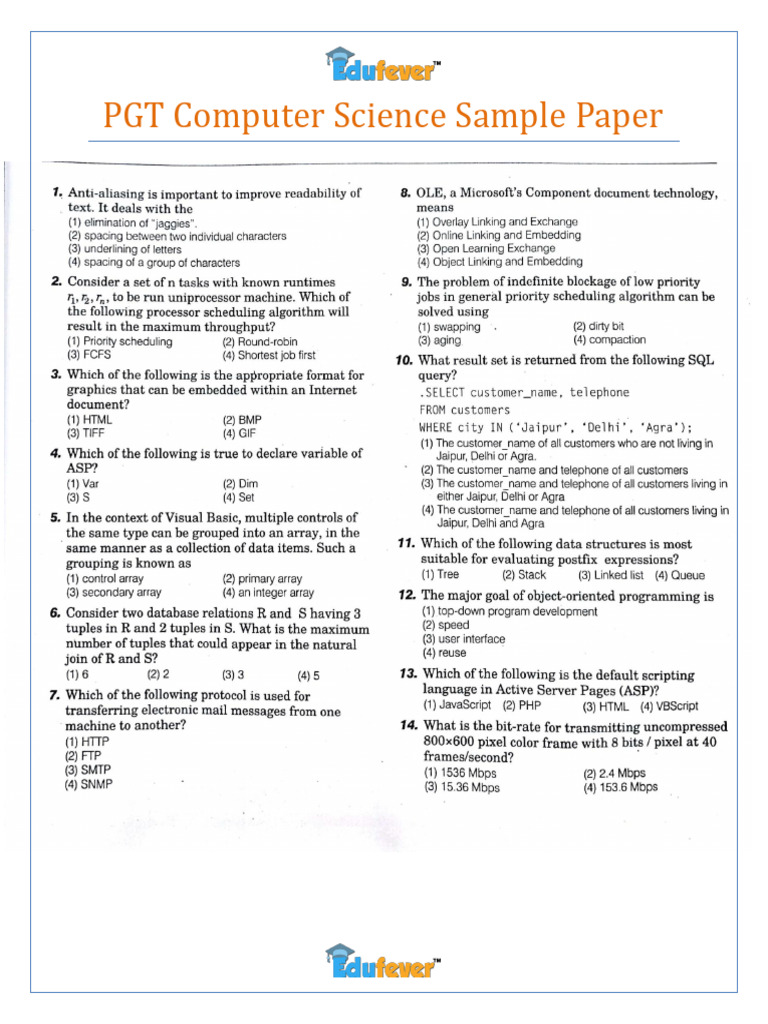 DSSSB PGT CS Sample Paper | PDF