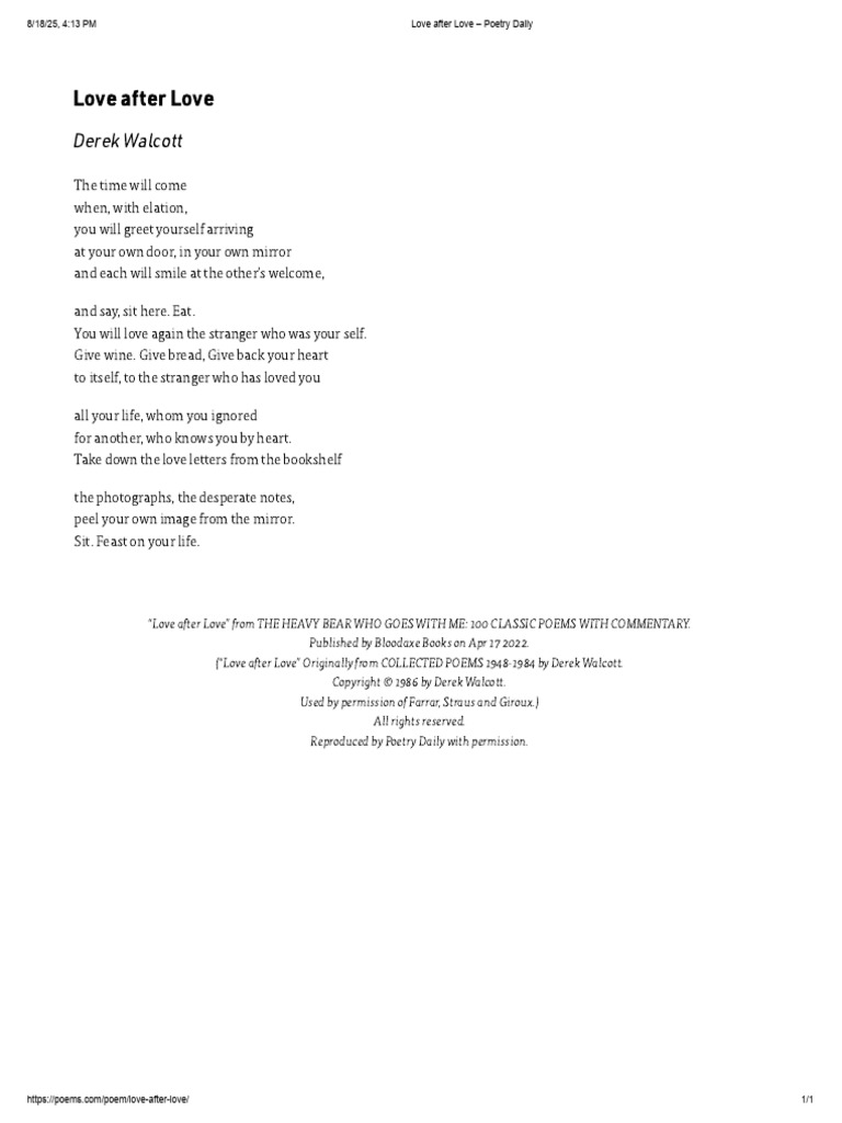 Love After Love by Derek Walcott | PDF
