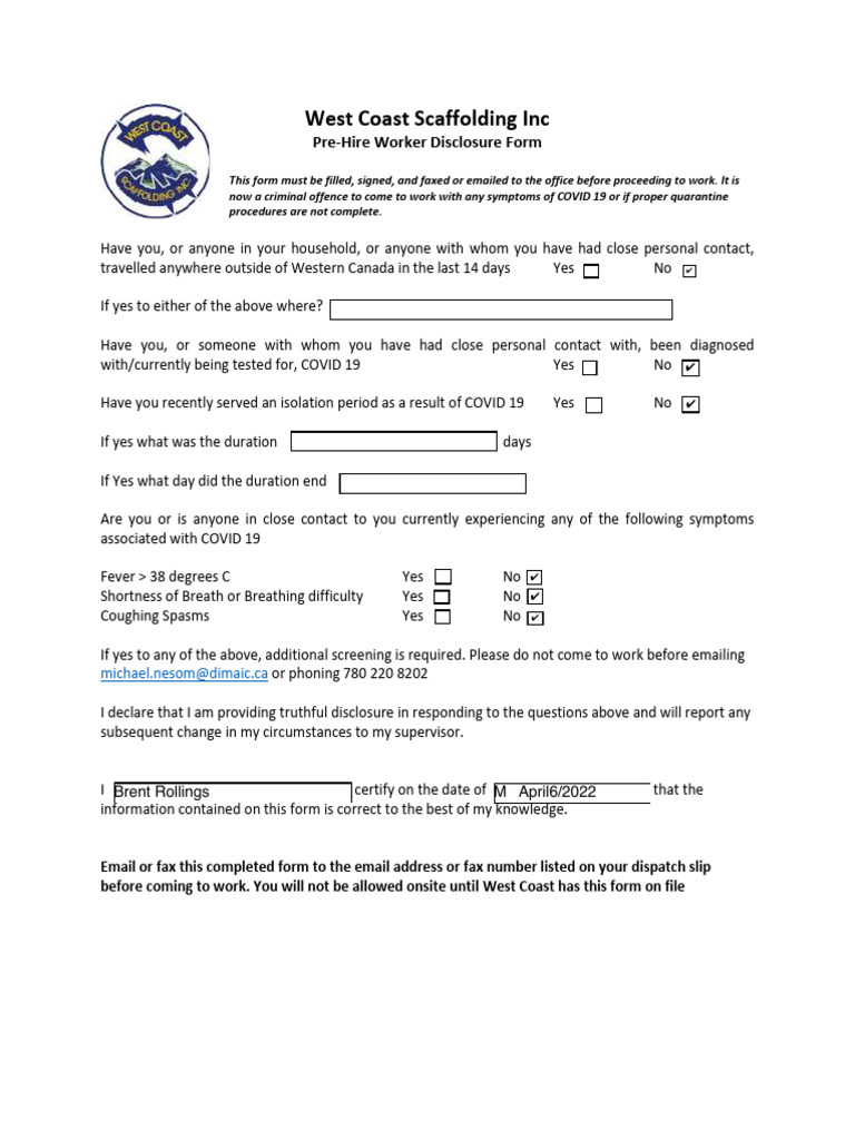 Pre Hire Form | PDF
