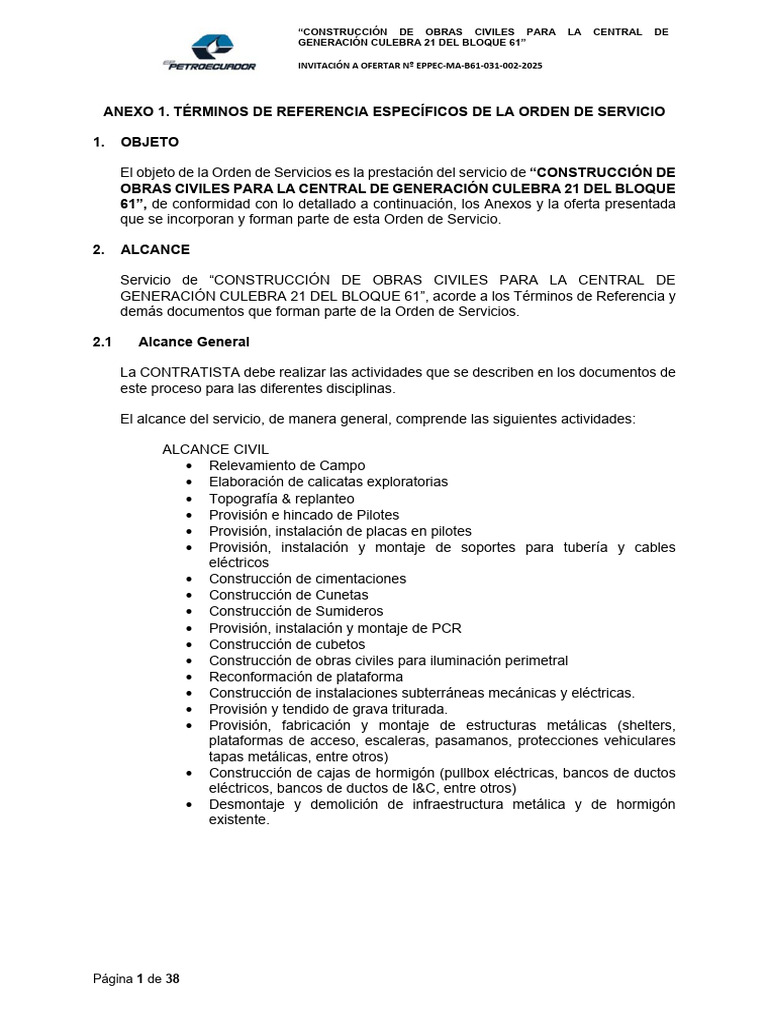 AN1 TE Obras Civiles Culebra 21 - Rev - 0 | PDF | Contratista general ...
