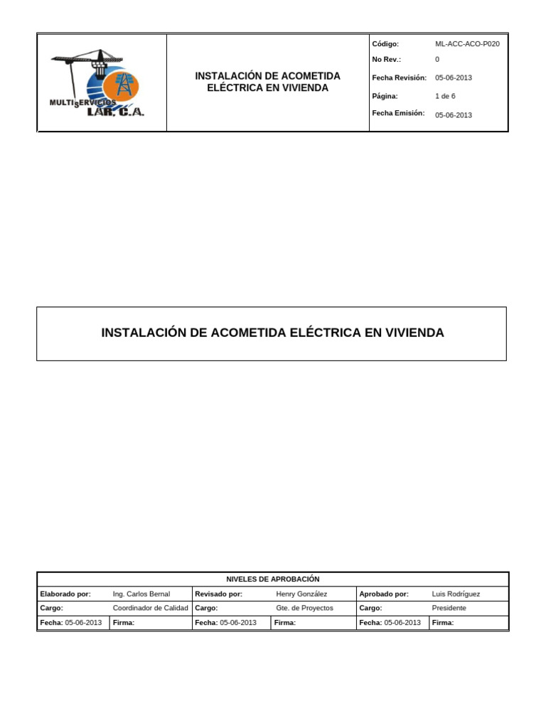 Instalación de Acometida en Vivienda REV Julio 2013 | PDF | Calidad ...