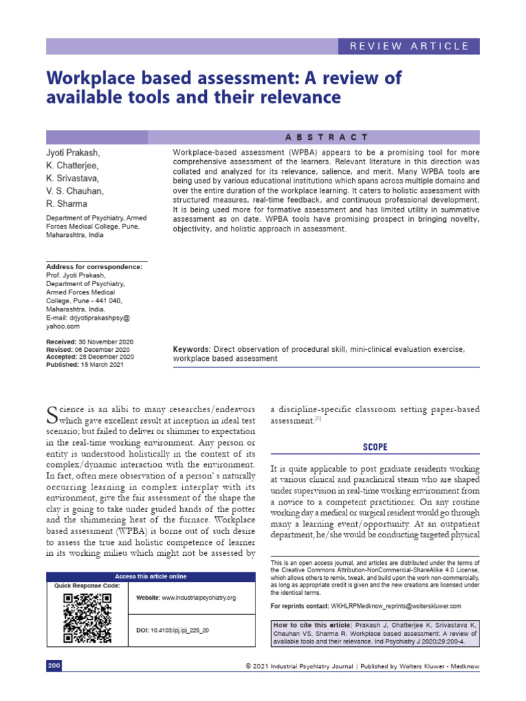 Workplace Based Assessment A Review of Available.4 | PDF | Learning ...