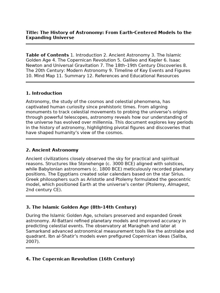 History Of Astronomy | PDF | Astronomy | Heliocentrism