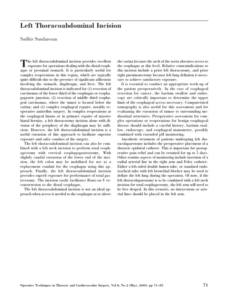 Left Thoracoabdominal Incision - Yotct | PDF | Abdomen | Esophagus