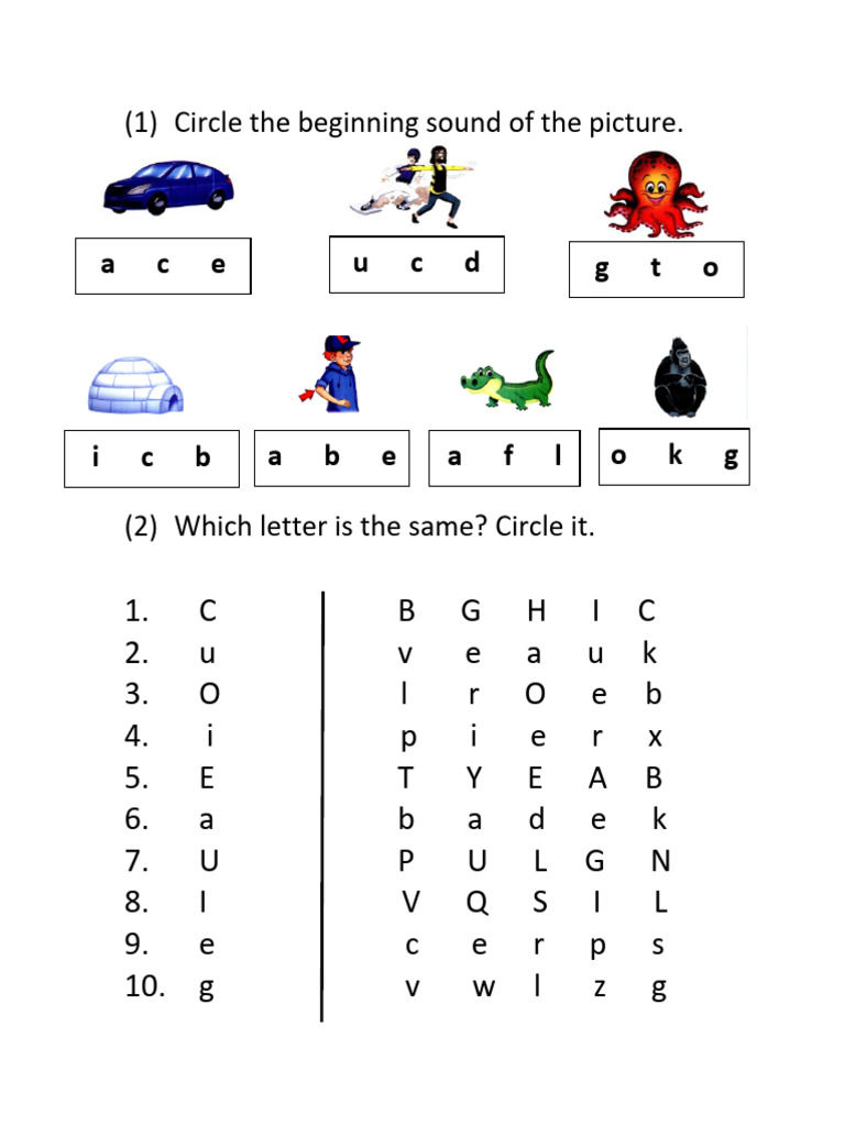 Circle The Beginning Sound of The Picture | PDF