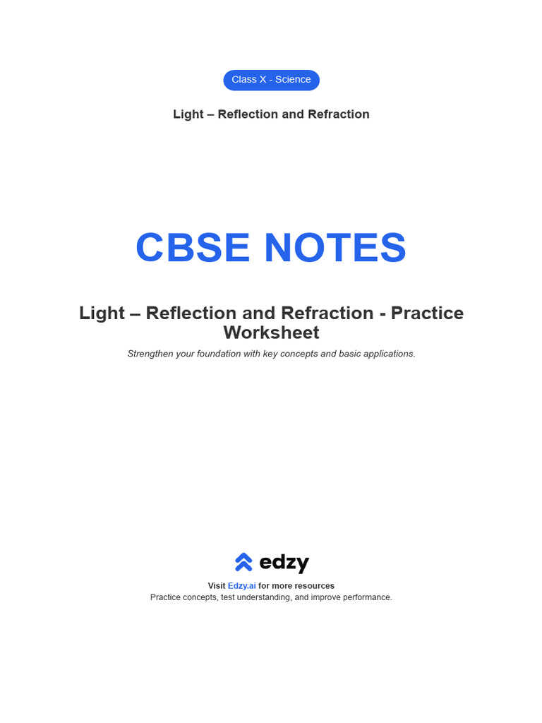 Light – Reflection and Refraction - Practice Worksheet | PDF | Mirror ...