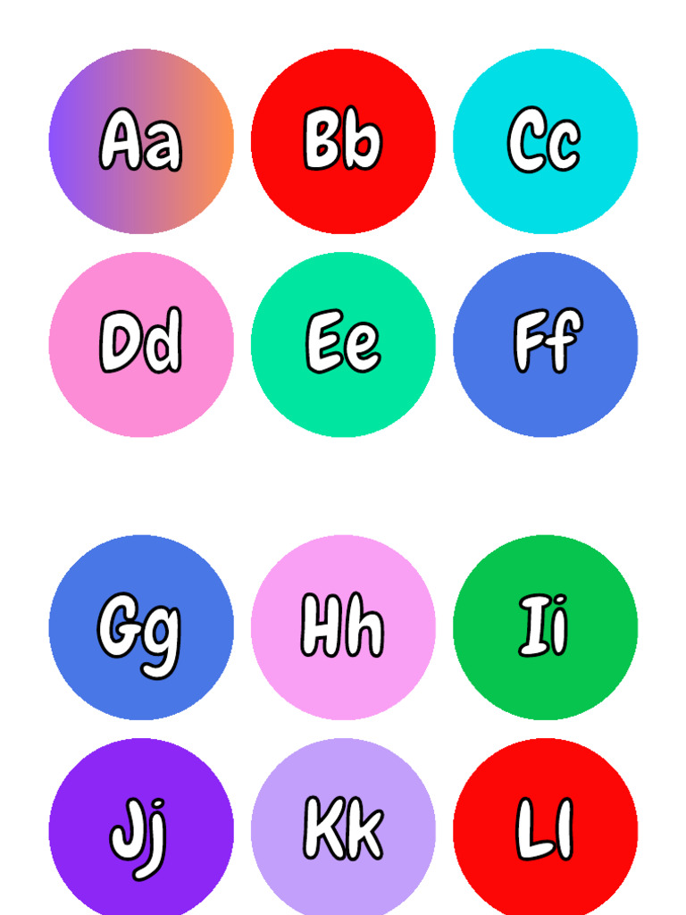 Alphabet Letters a-Z Circle Flashcards in Colorful Simple Style | PDF