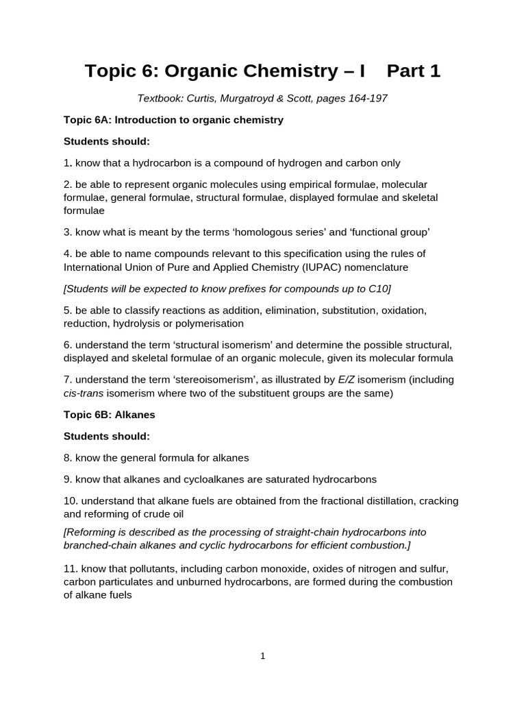 Organic Chemistry I Part 1 PN Hgh | PDF | Alkene | Alkane