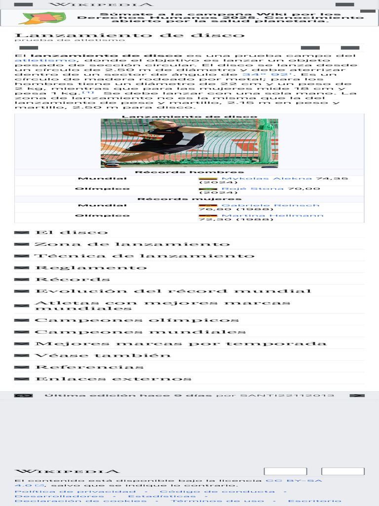 Lanzamiento de Disco - Wikipedia, La Enciclopedia Libre | PDF