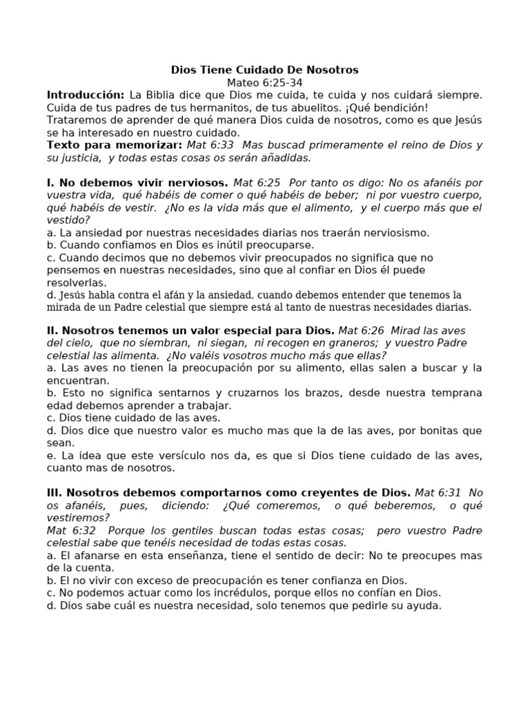 Cómo Dios Cuida de Nosotros | PDF | Contenido del Nuevo Testamento ...