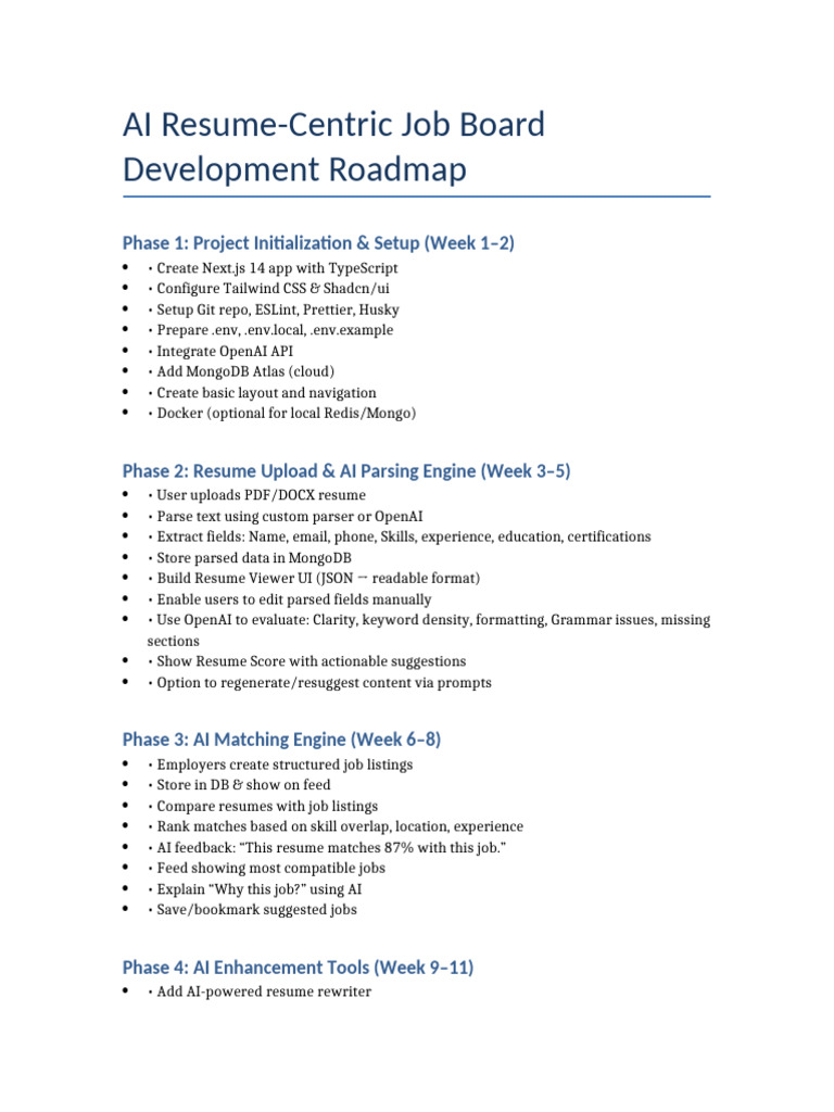 AI Resume JobBoard Roadmap | PDF | Résumé | Parsing