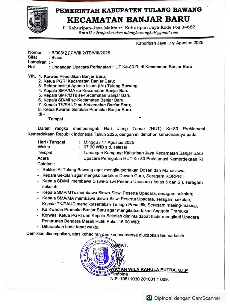 Undangan Upacara HUT RI Ke-80 | PDF