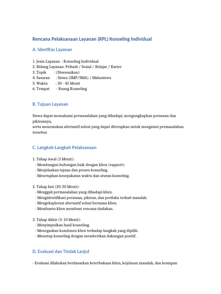RPL Konseling Individual untuk Siswa | PDF