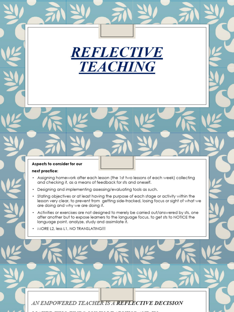 Reflective Teaching Pptx 1 Pdf Teachers Knowledge