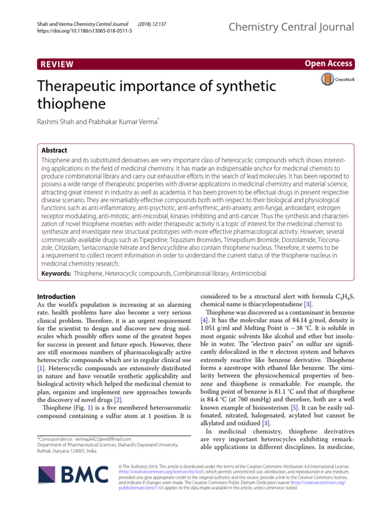 Therapeutic Applications of Thiophene | PDF | Medicinal Chemistry ...