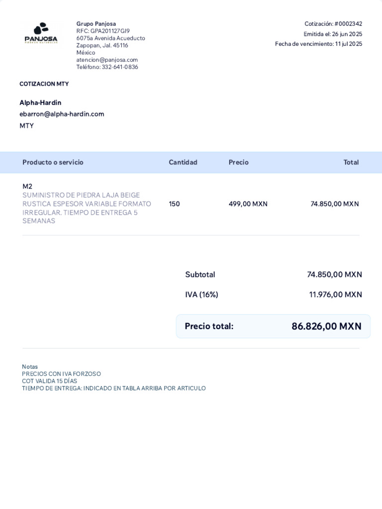 Price Quote | PDF | Peso mexicano