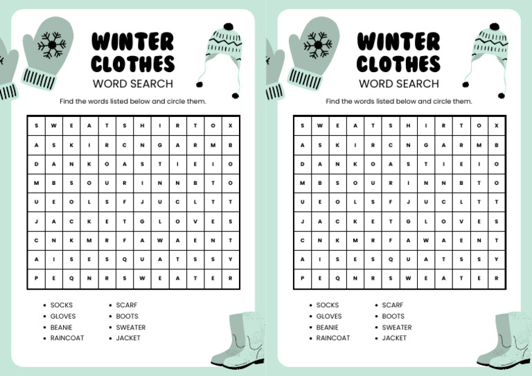 Winter Clothes Word Search | PDF