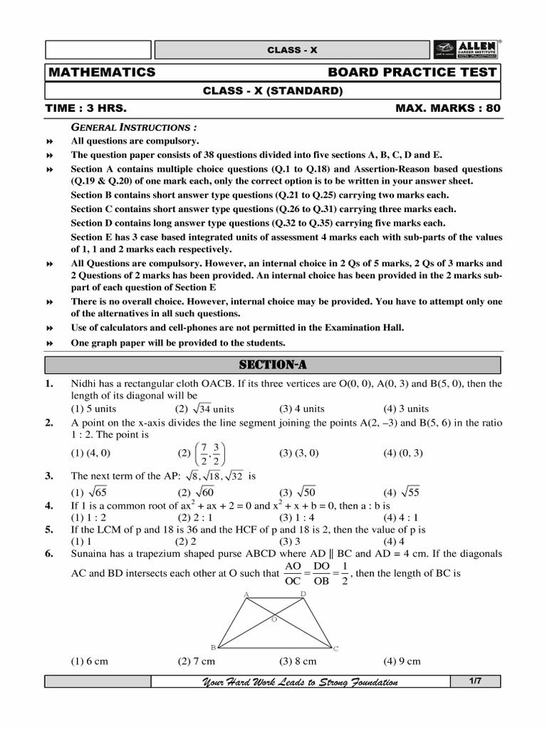 BPT Maths Standard 10th Paper S2gci9 | PDF