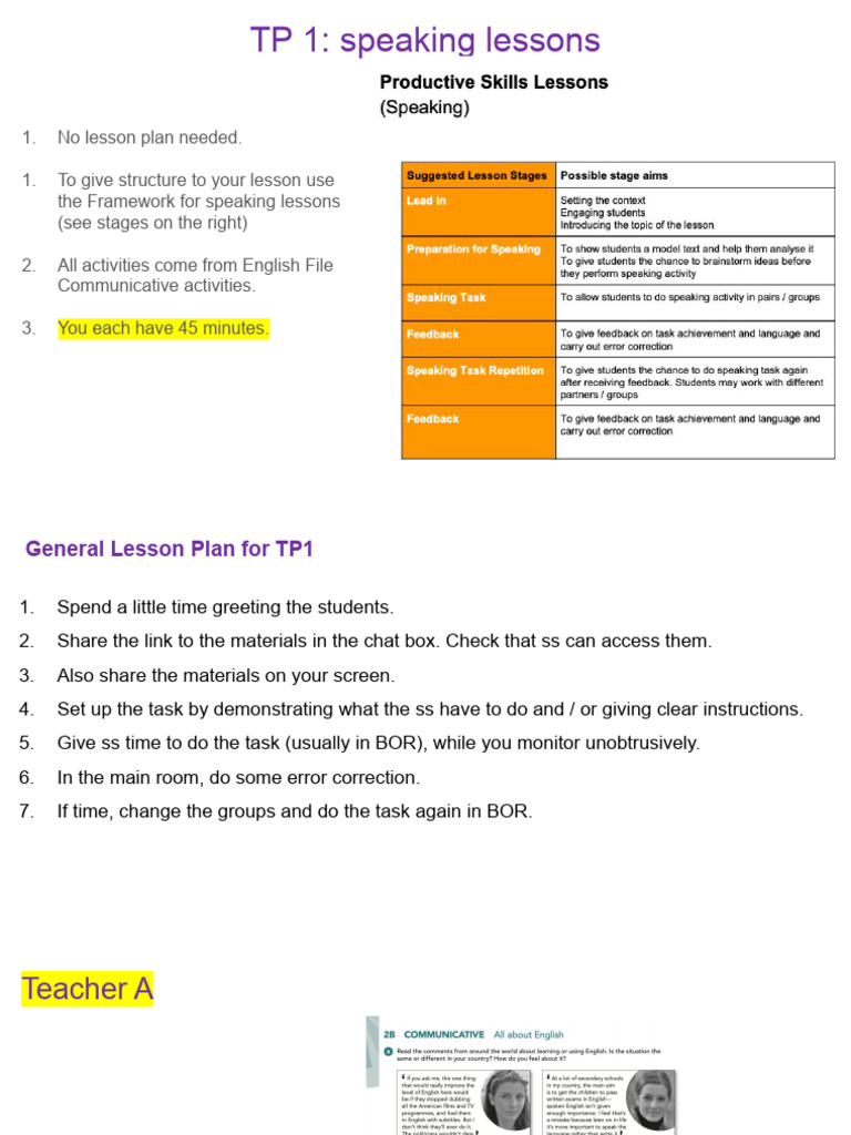 TP1 - Speaking Lessons (5 Teachers) - Read Me! | PDF
