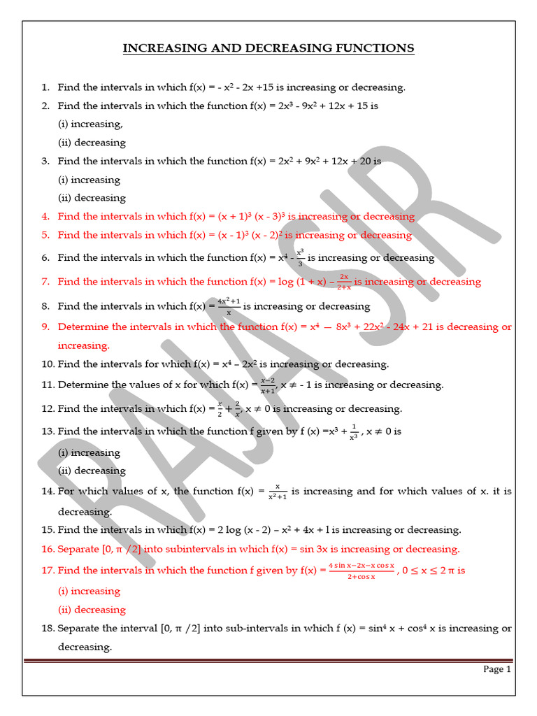 Intervals of Increasing and Decreasing Functions | PDF | Chess Theory ...
