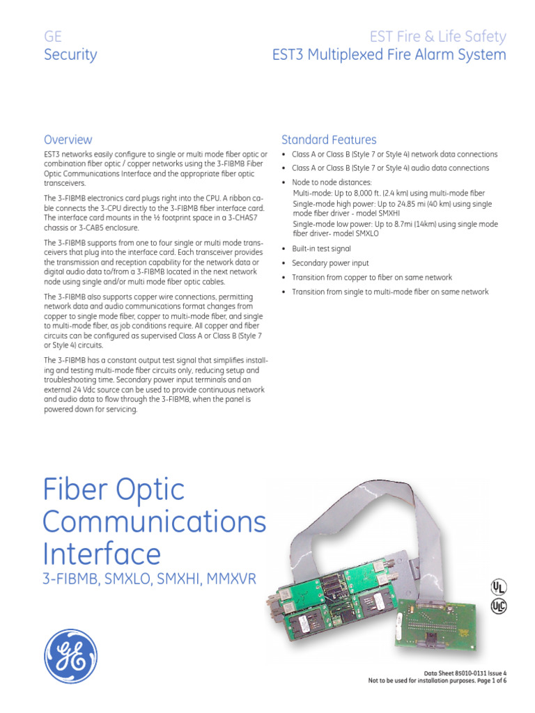 EST3 Fiber Optic Interface Data Sheet | PDF | Fiber Optic Communication ...
