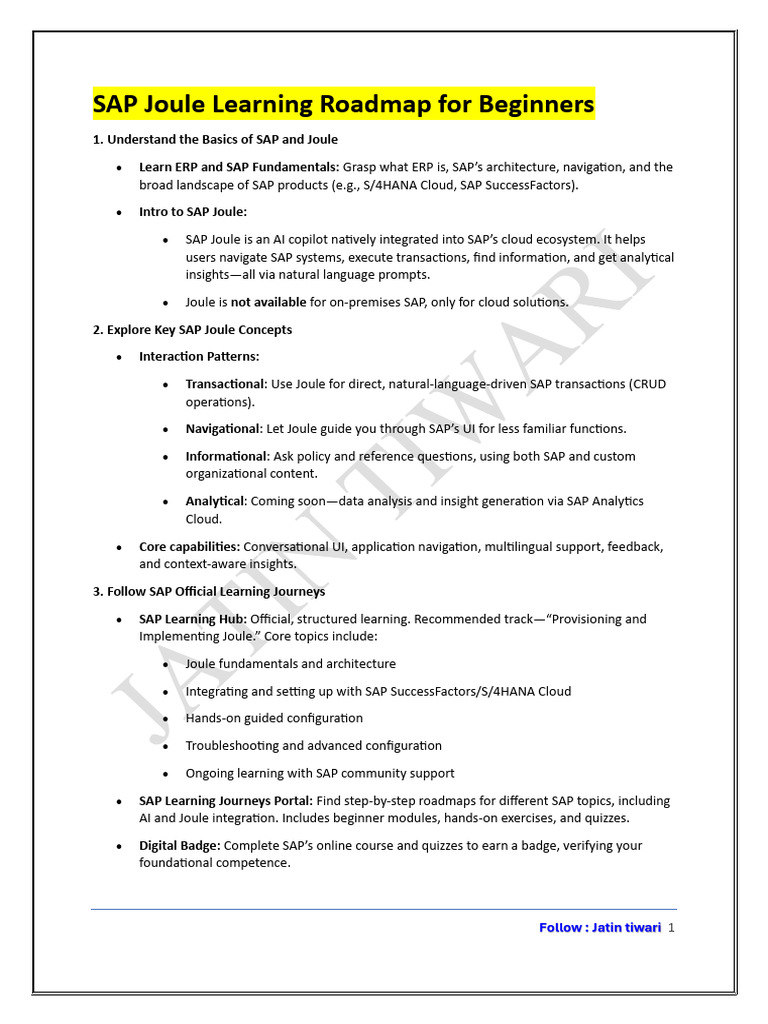 SAP Joule Learning Roadmap | PDF | Cloud Computing | Enterprise Resource Planning