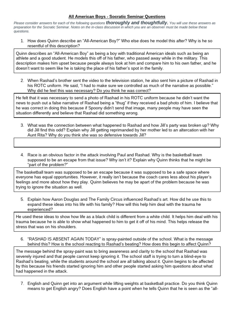 Socratic Seminar Questions - AAB | PDF