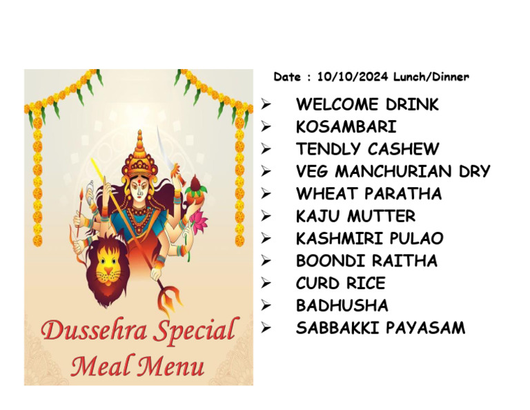 Welcome Drink Kosambari Tendly Cashew Veg Manchurian Dry Wheat Paratha ...