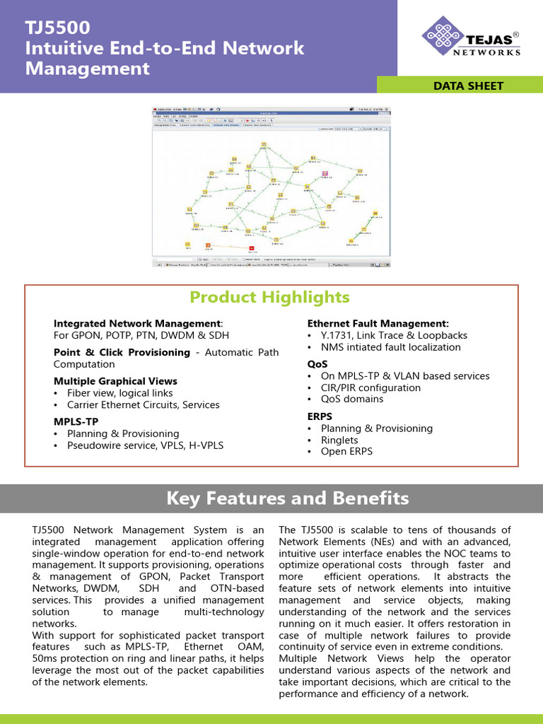 Tejas Brochure TJ5500 NMS | PDF | Computer Network | Network Topology