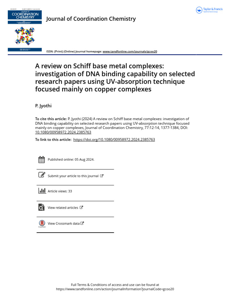 A Review On Schiff Base Metal Complexes - Investigation of DNA Binding ...