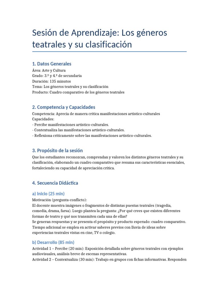 Clasificación de Géneros Teatrales | PDF | Maestros | Aprendizaje