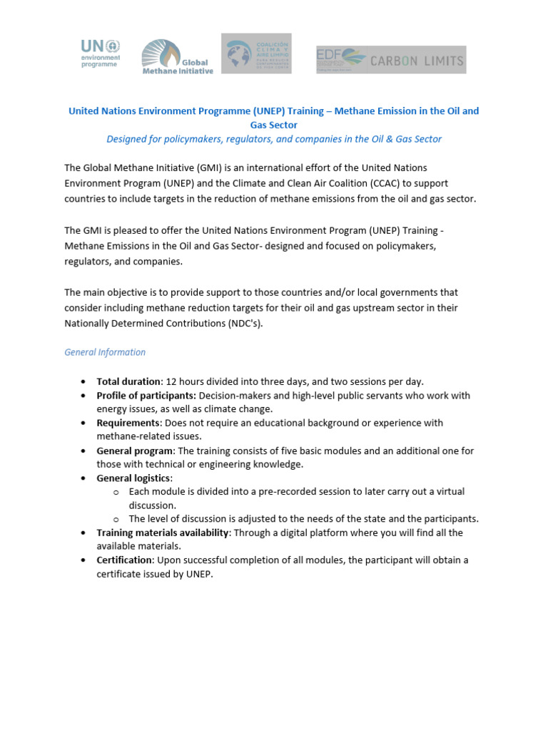 UNEP Methane Training - FLYER | PDF | Climate Change Mitigation | Global Environmental Issues