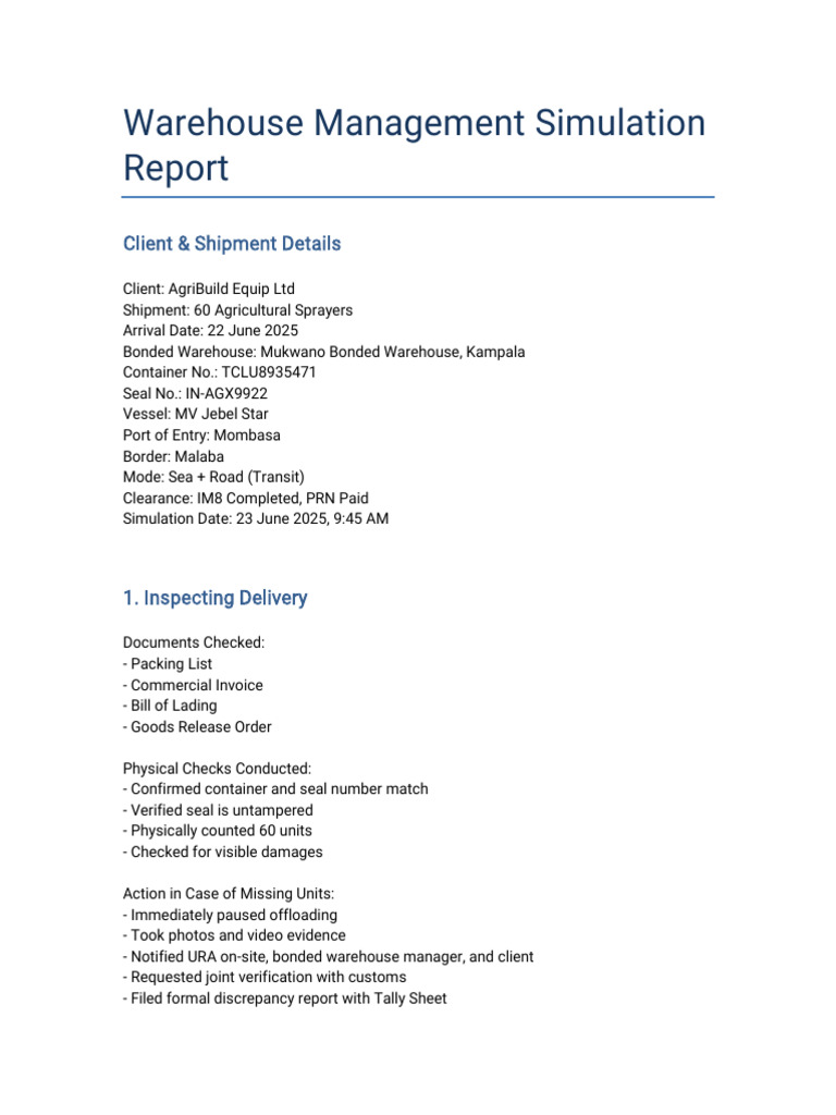 Warehouse Management Simulation Report | PDF