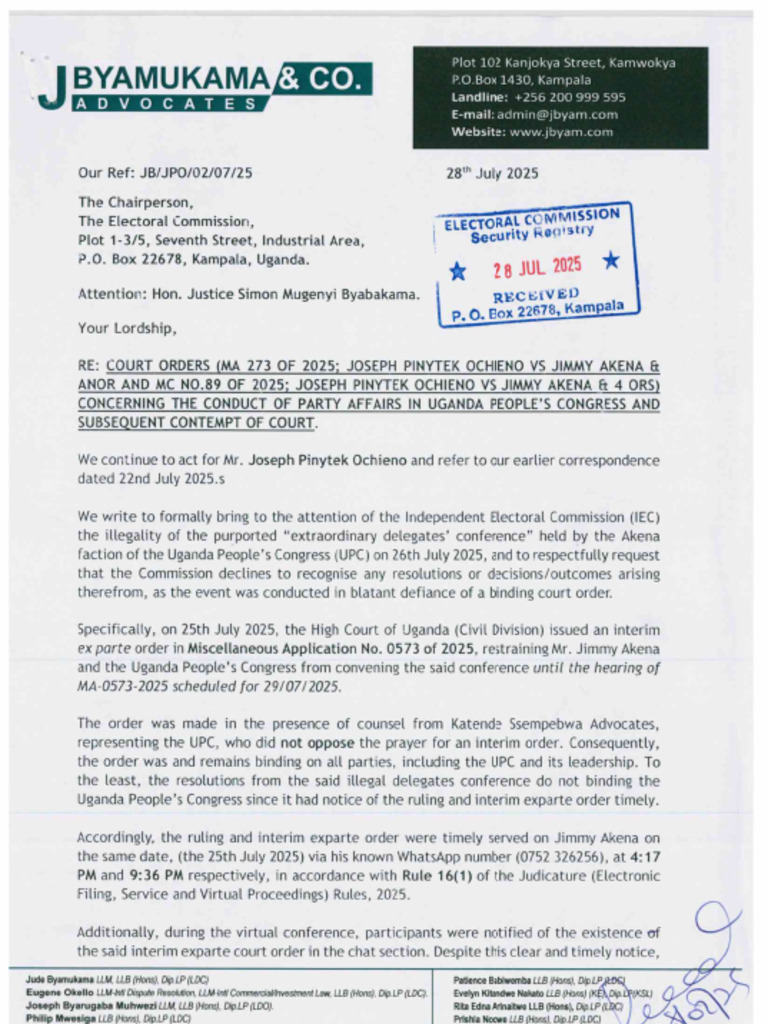 Letter To Electoral Commission - Joseph Othieno | PDF