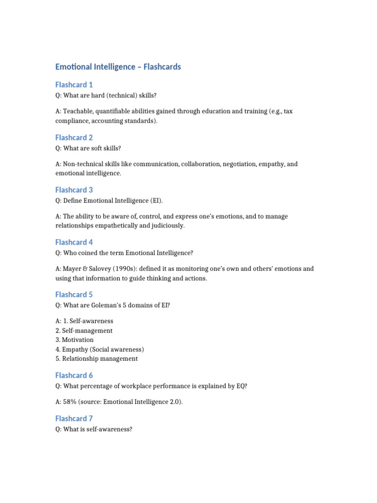Emotional Intelligence Flashcards Guide | PDF