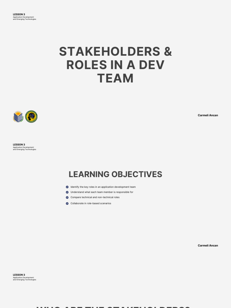 Stakeholders in Dev Team Roles | PDF | Software Development | User ...