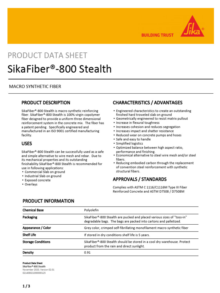 SikaFiber®-800 Stealth Overview | PDF | Concrete | Fibers