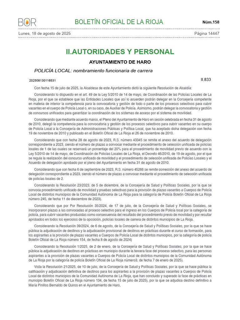Nombramiento Policía Local en Haro | PDF | Gobierno