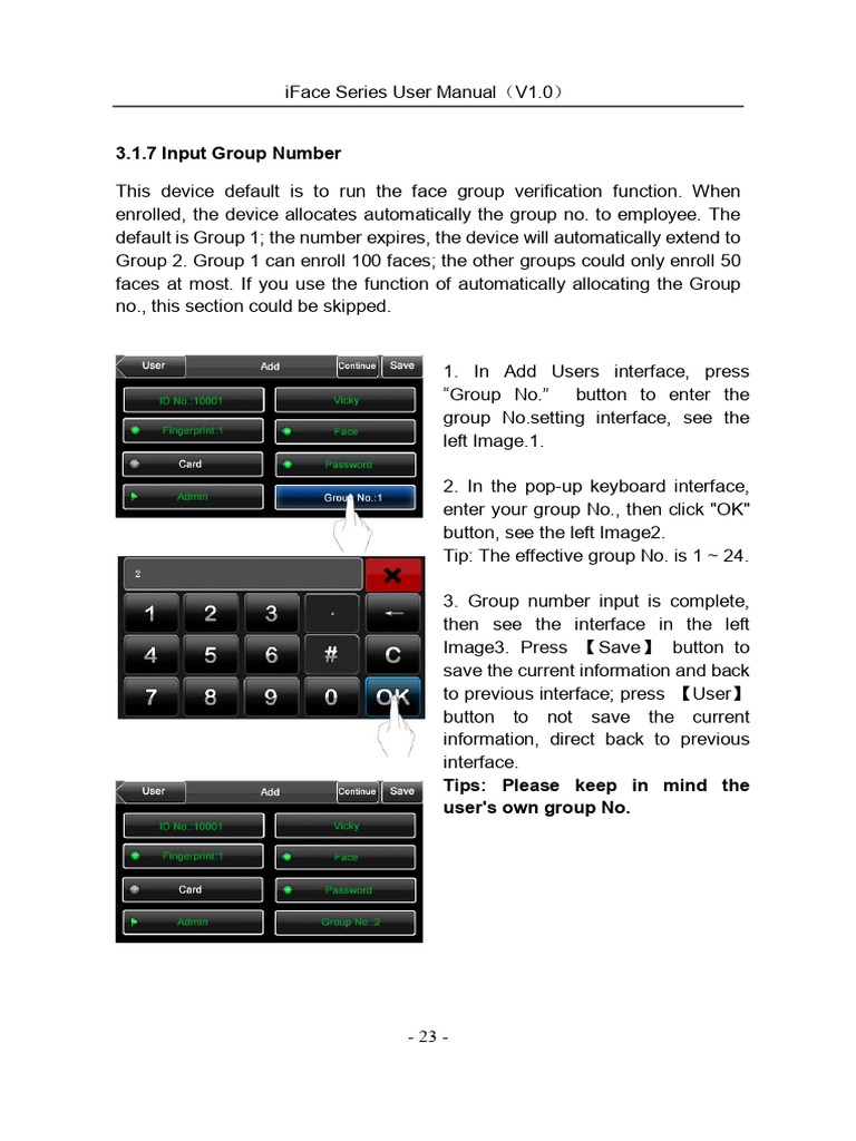 iFace Series User Manual: Group Number Setup | PDF