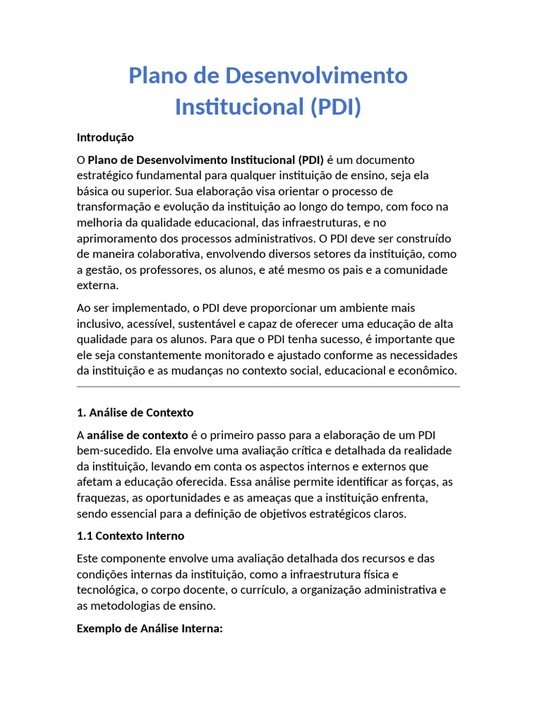PDI: Estratégias para Melhoria Educacional | PDF | Tecnologia ...