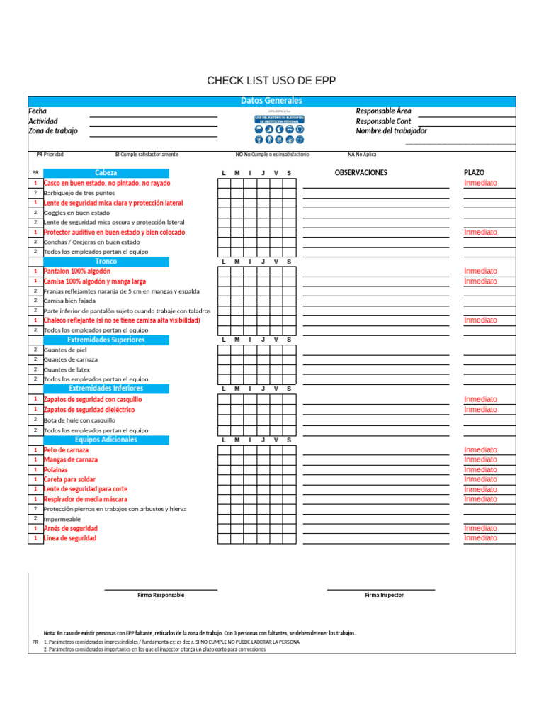 FORMATO Anexo 16 Check List Uso de EPP | PDF | Ropa | Moda