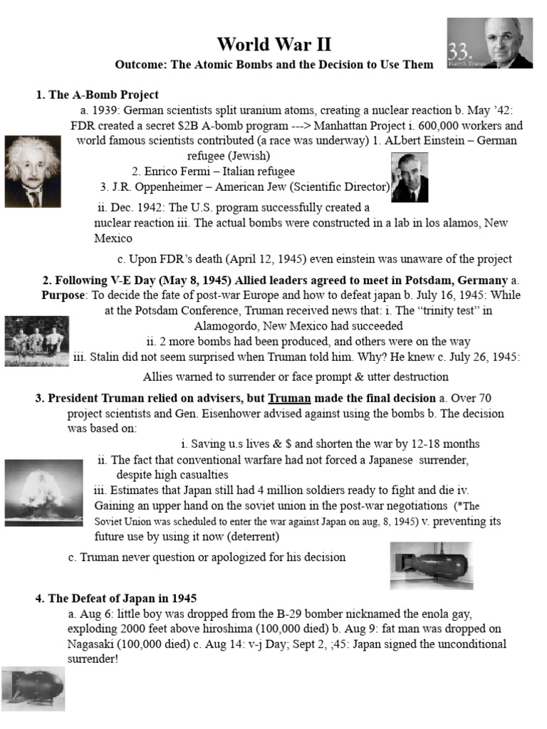 Griffin Woodcock - World War LL Atomic Bomb Notes Handout | PDF ...