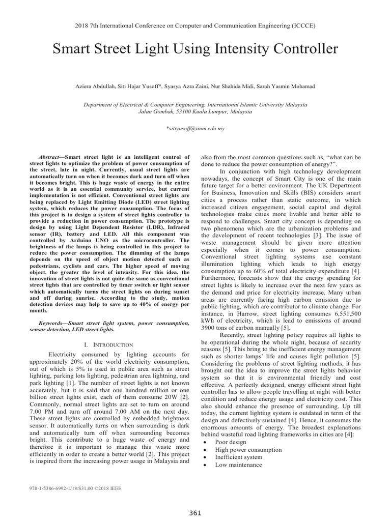 Smart Street Light Intensity Controller | PDF | Street Light | Lighting