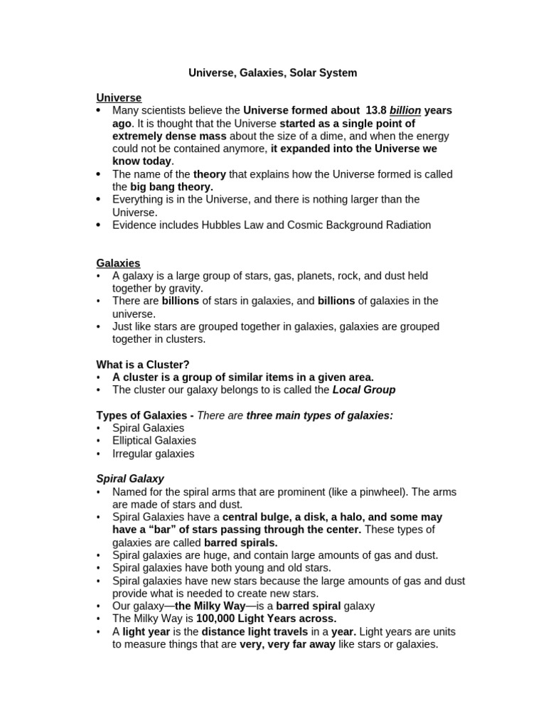 Universe Galaxies Solar System Notes | PDF | Galaxy | Solar System